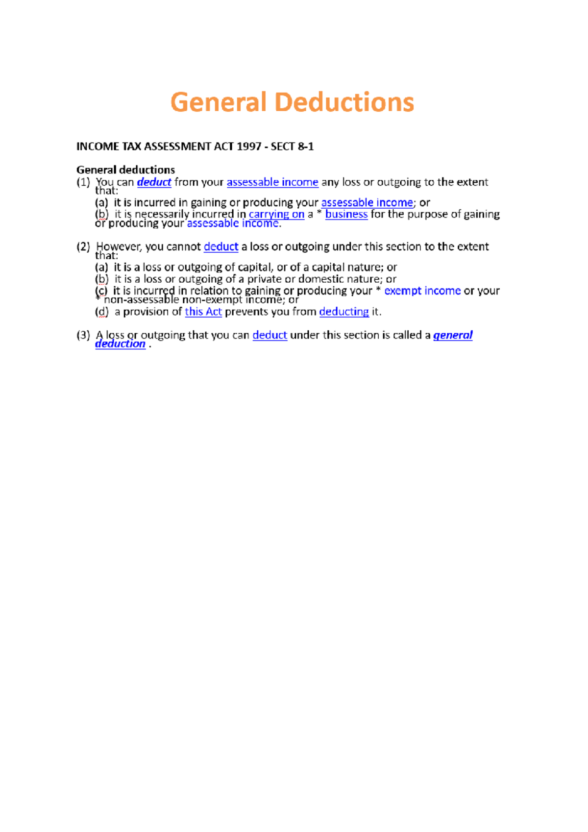 General deductions - Lecture note - General Deductions INCOME TAX ...