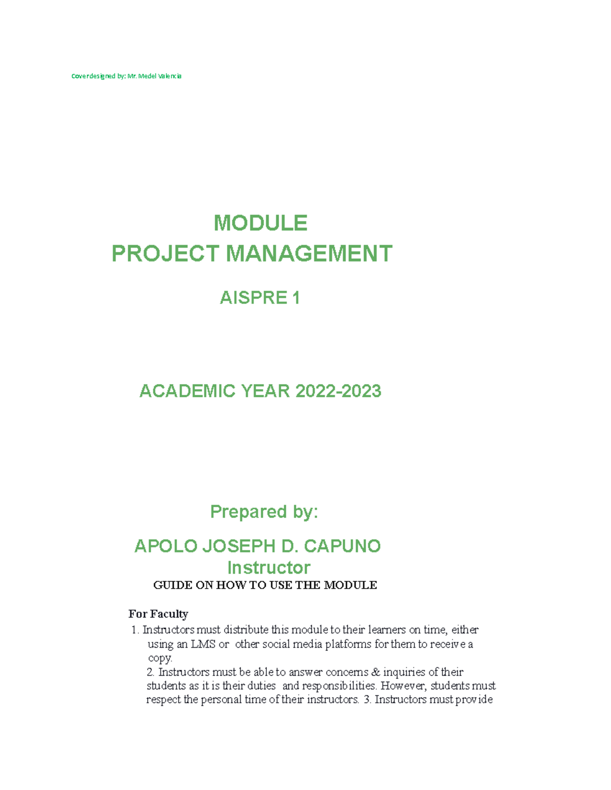 Aispre 1 - Chloe Morales - Cover designed by: Mr. Medel Valencia MODULE ...