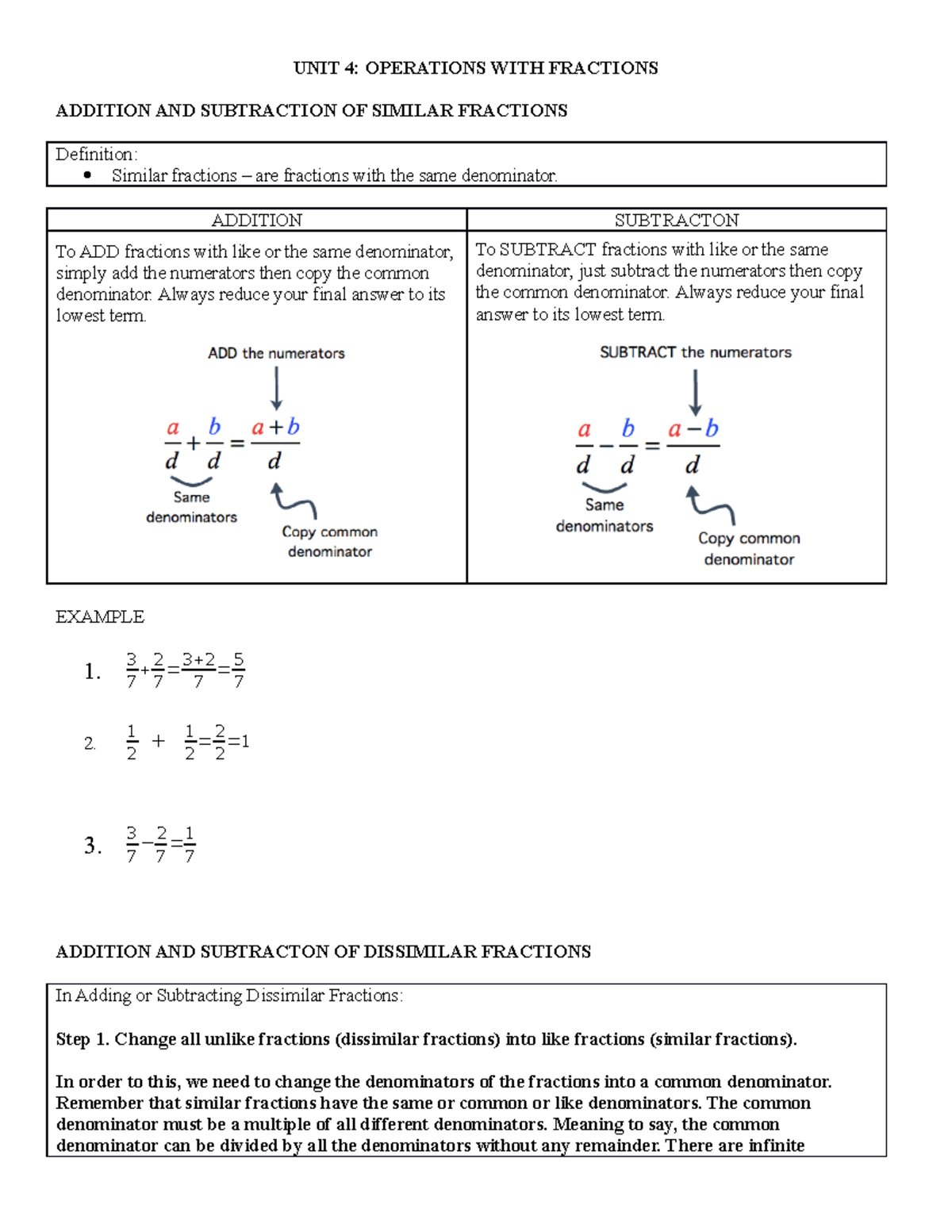 Grade 8 Lecture 2nd GP - reviewer - UNIT 4: OPERATIONS WITH FRACTIONS ...