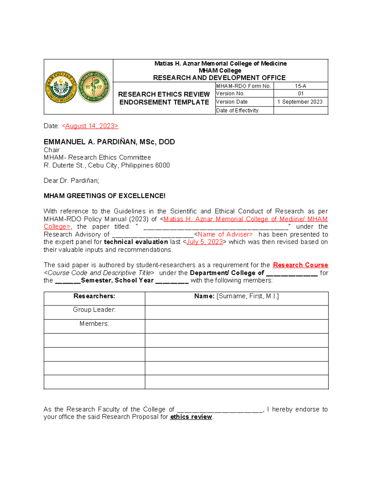 Ethics endorsement - need to study - Matias H. Aznar Memorial College ...