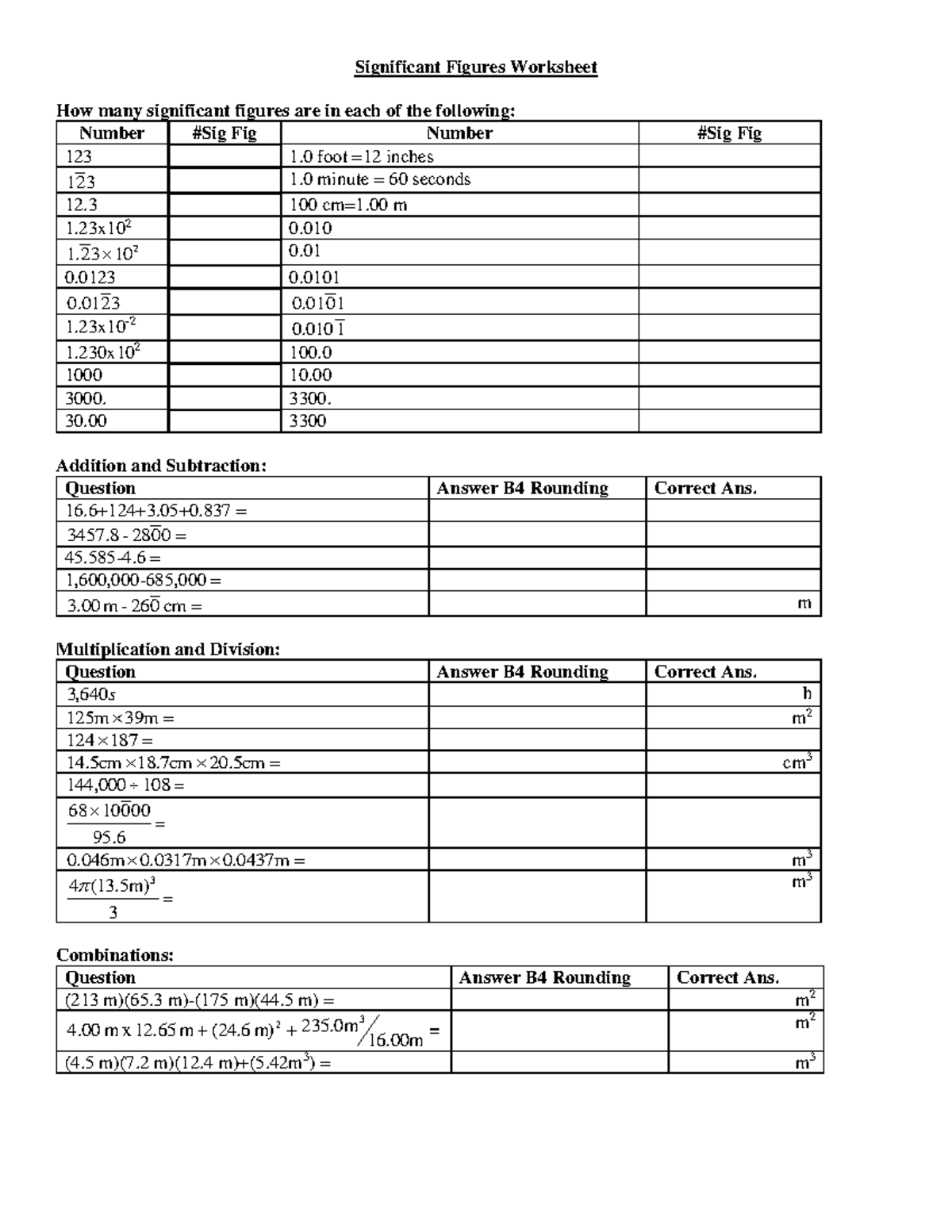 Significant Figures Worksheet Answers on 2nd Page 2015 - Significant ...