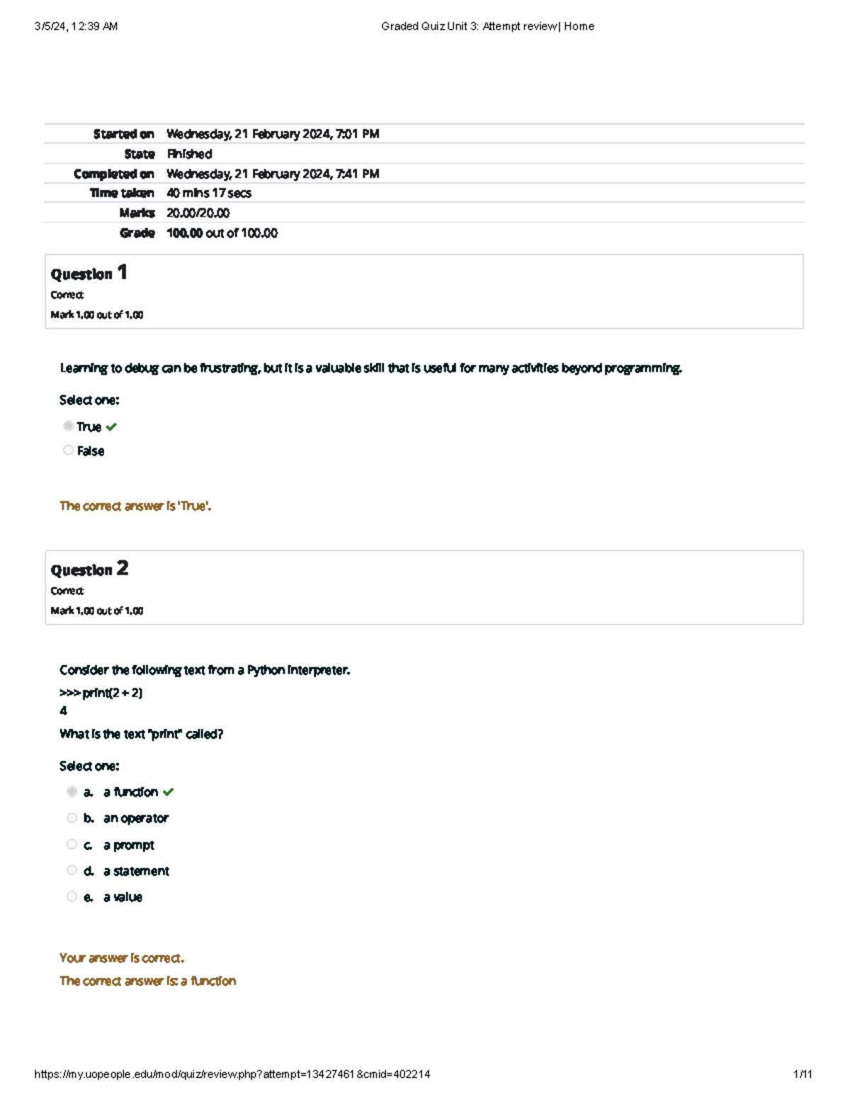 Graded Quiz Unit 3 - Mid Term - Started on Wednesday, 21 February 2024, 7:01 PM State Finished ...