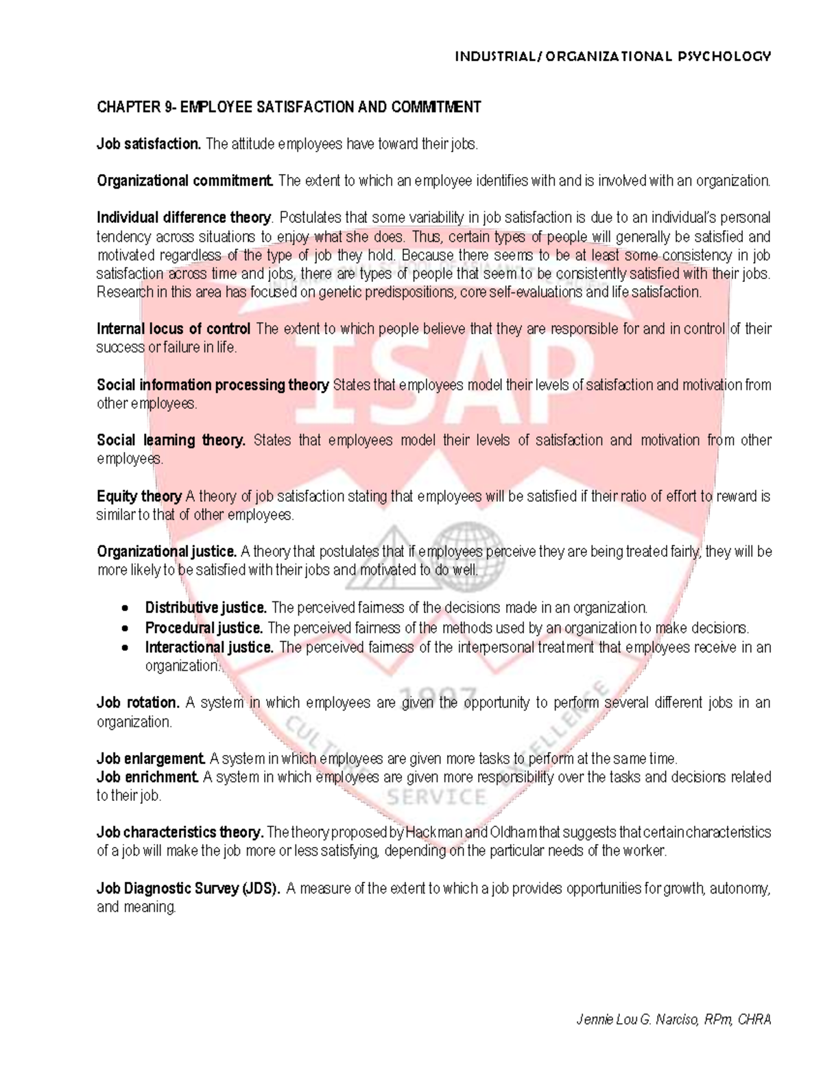 Industrial- Organizational Psychology Chapter 9 Employee Satisfaction ...