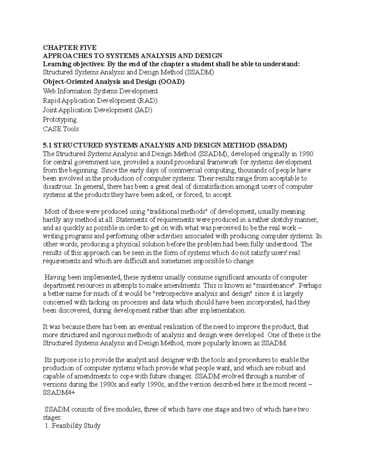 Chapter FIVE-SAD - CHAPTER FIVE APPROACHES TO SYSTEMS ANALYSIS AND ...