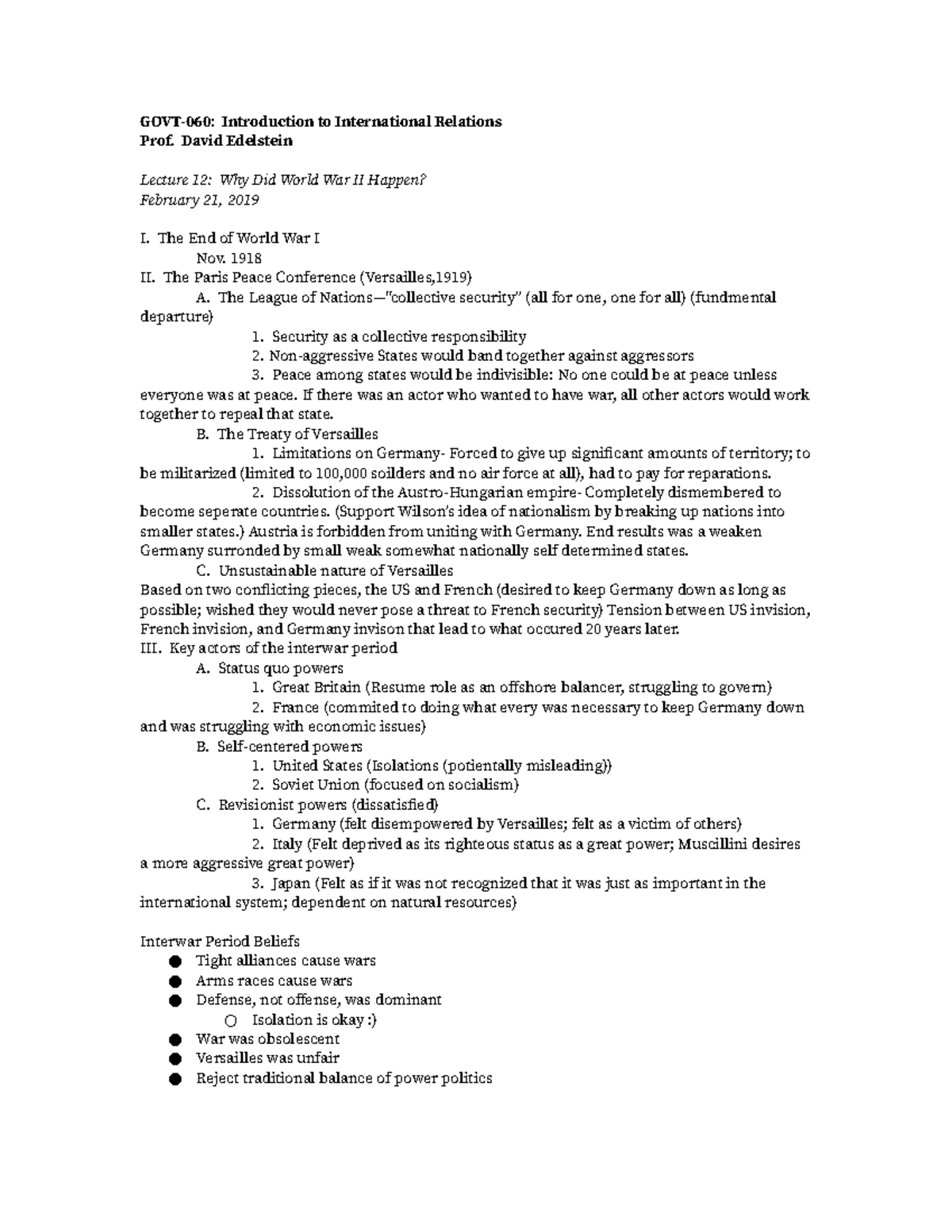 Lecture 12: Why did world war ii happen? - GOVT-060: Introduction to ...