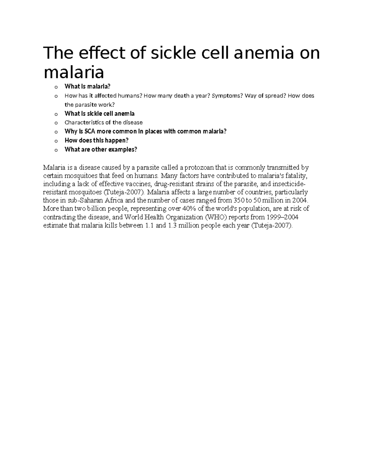 Bio assignment on sickle cell - The effect of sickle cell anemia on ...