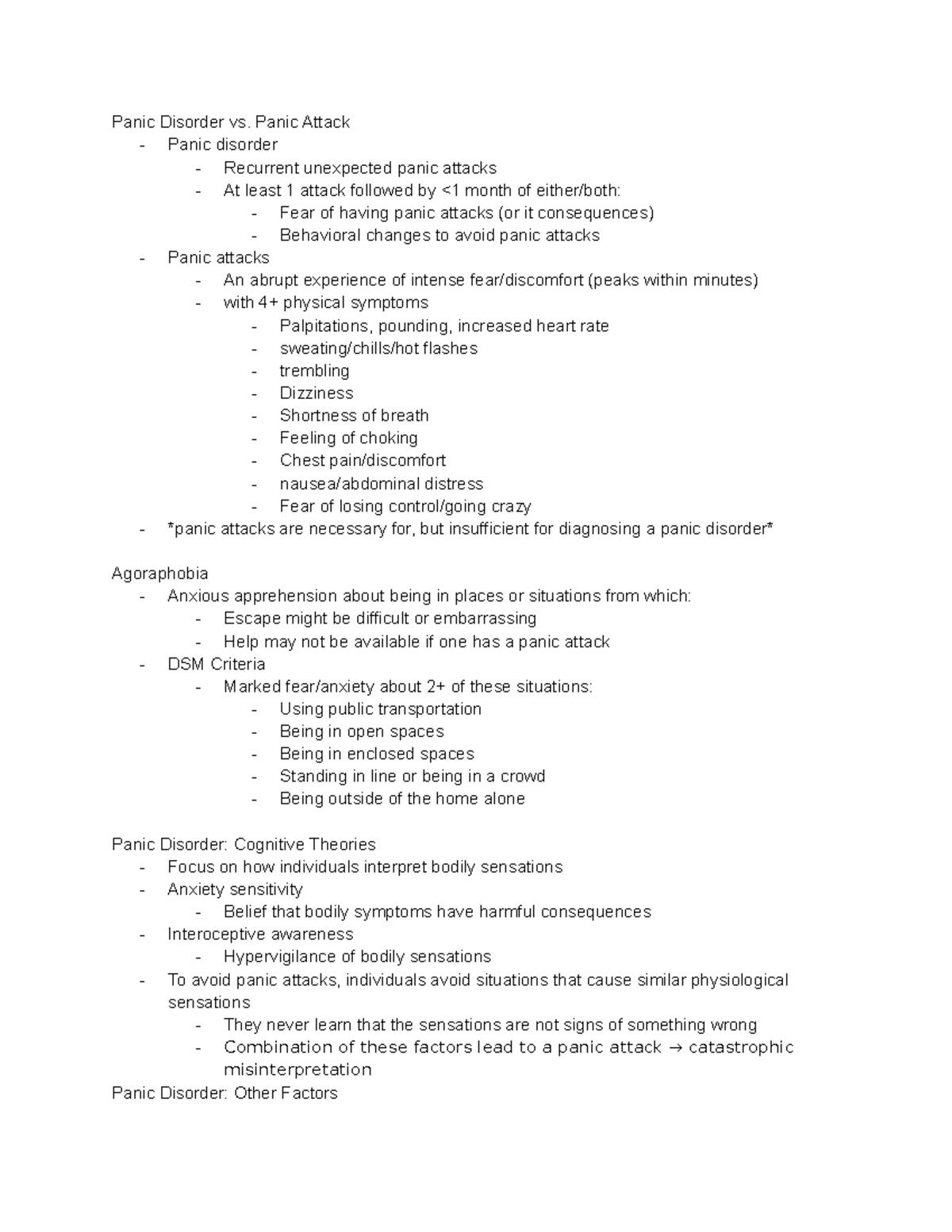 Panic disorder - notes from live lecture - Panic Disorder vs. Panic ...