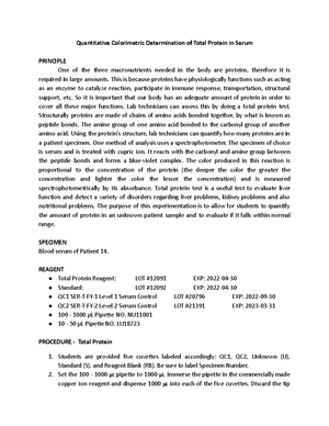 Clinical Chemistry Lab Report: Creatinine - Quantitative Enzymatic ...