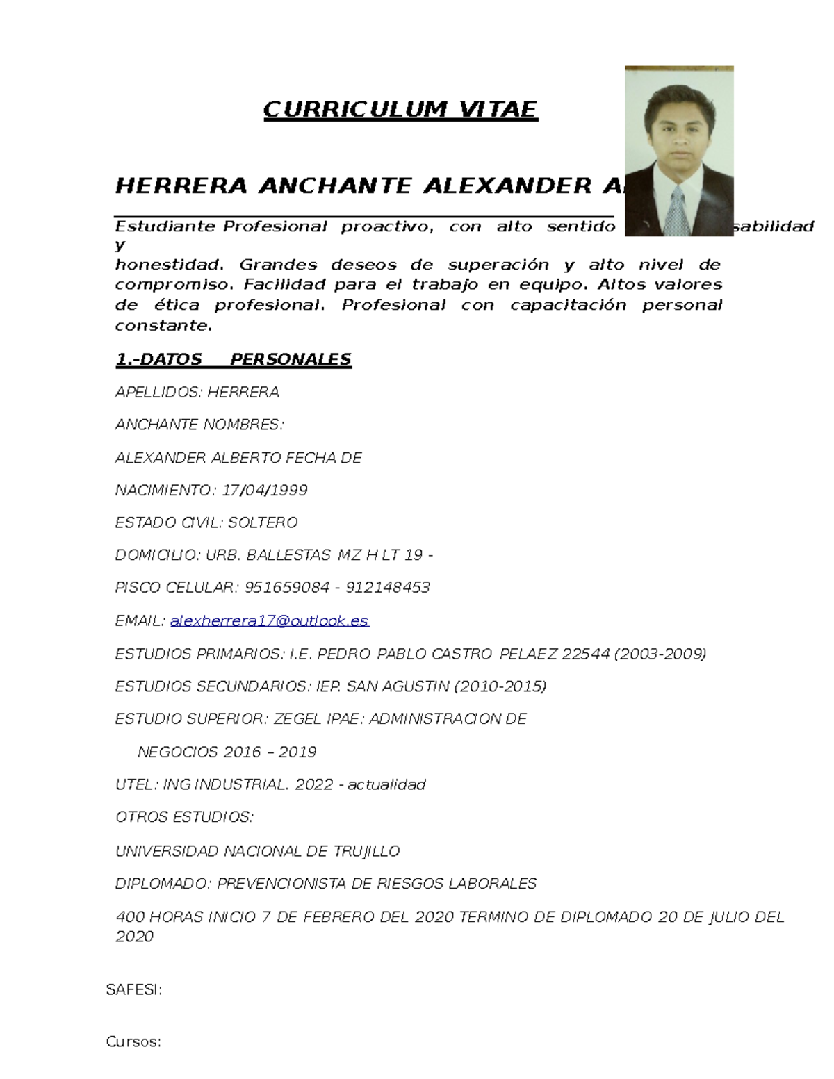 Cv Alexander 2022 - gffhfh - CURRICULUM VITAE HERRERA ANCHANTE ...