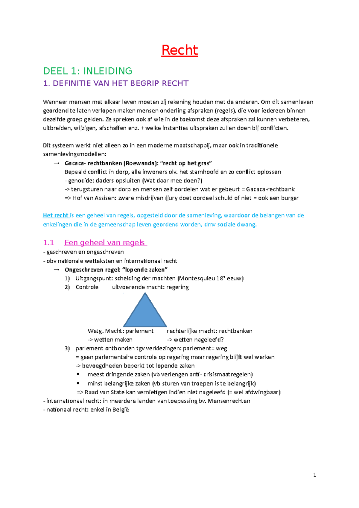 Recht - Samenvatting van boek, slides en documenten - Recht DEEL 1 ...