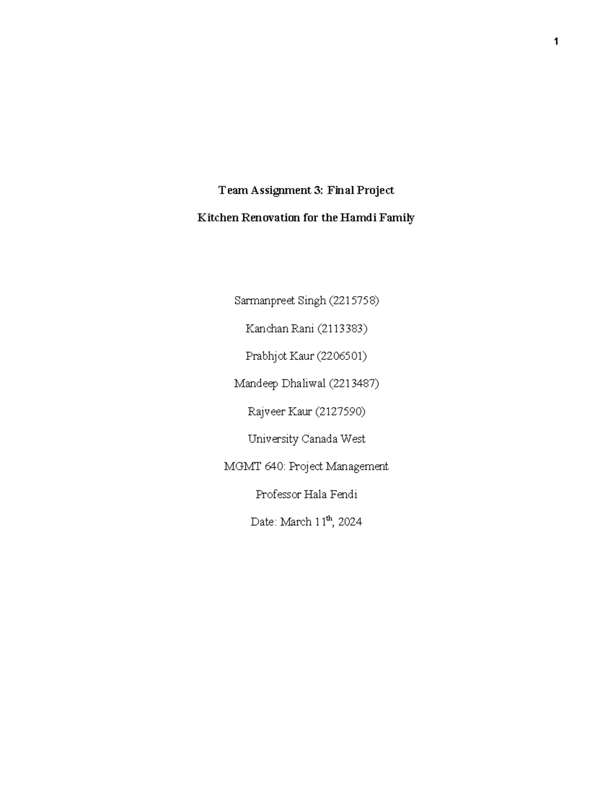 Team Assignment 3 Final Project; Schedule and Closing the Project ...