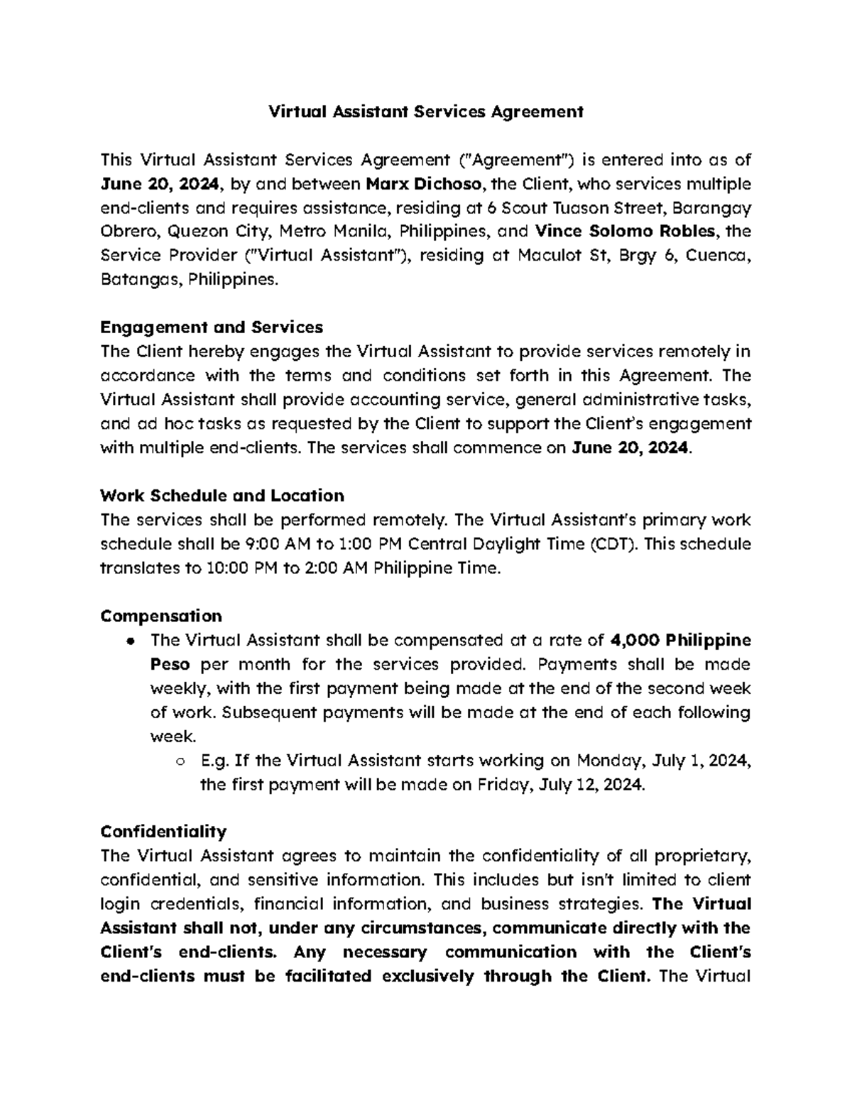 Virtual Assistant Services Agreement (Robles) - Virtual Assistant ...