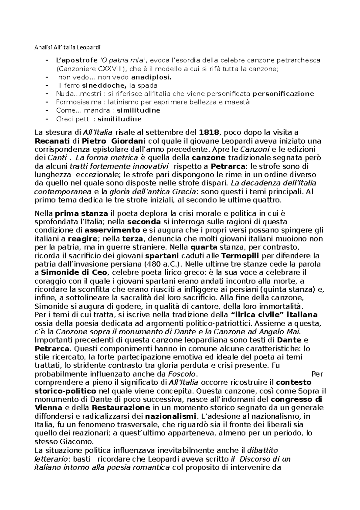 Analisi all'italia leopardi - Analisi All’Italia Leopardi - L’apostrofe ...