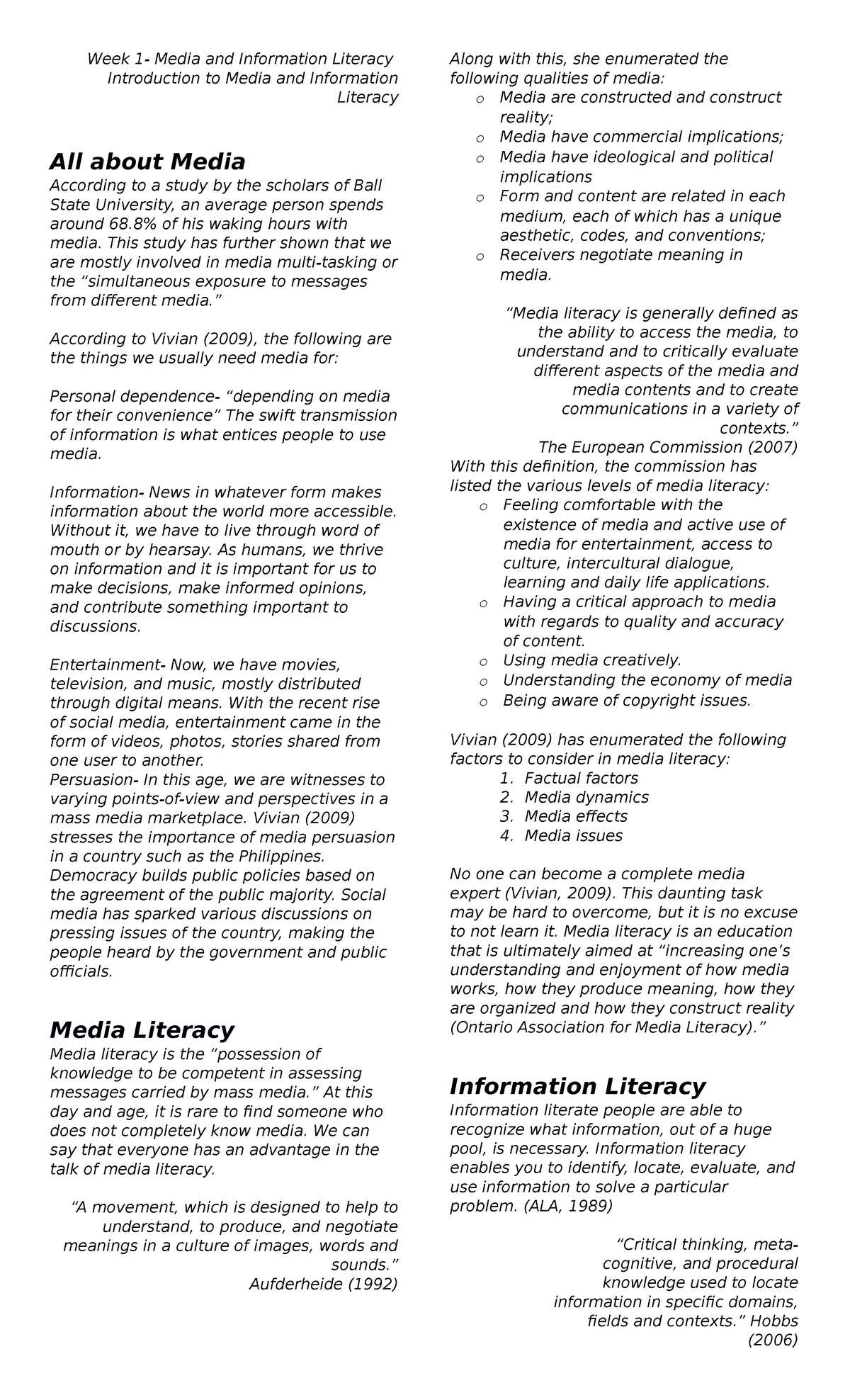 (MEIL) Media Information Literacy Notes (Summary and Overview) WEEK 1 ...