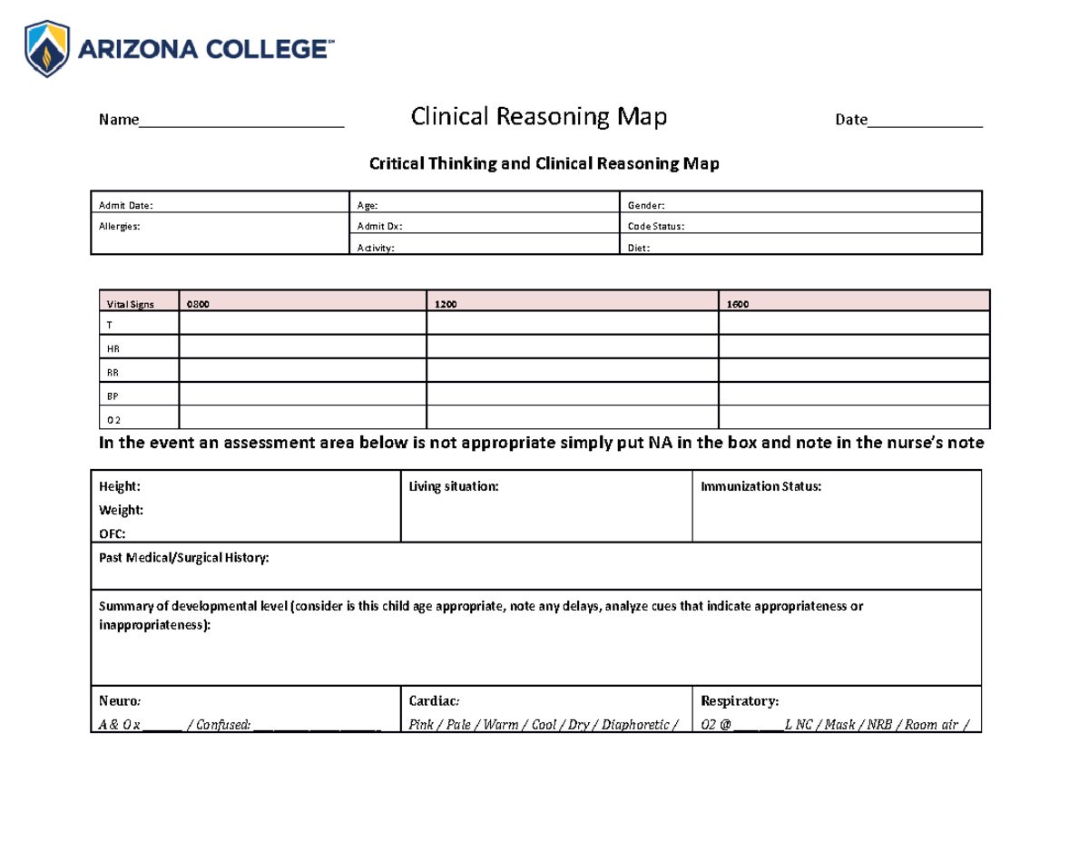 Critical Thinking Map Pediatric Rev. 03 - Critical Thinking and ...