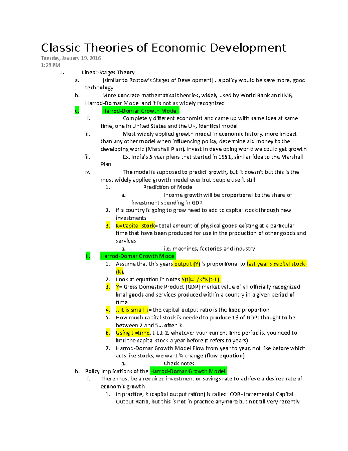 Theories of Economic Development - Theory (similar to Stages of ...