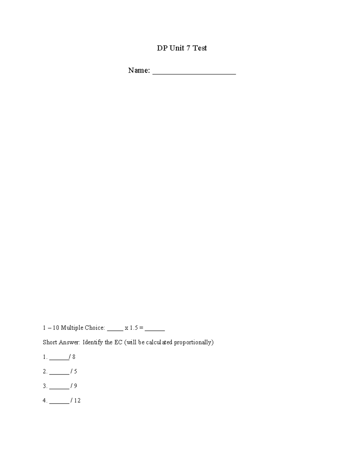 Dp physics unit 7 practice test - DP Unit 7 Test Name ...