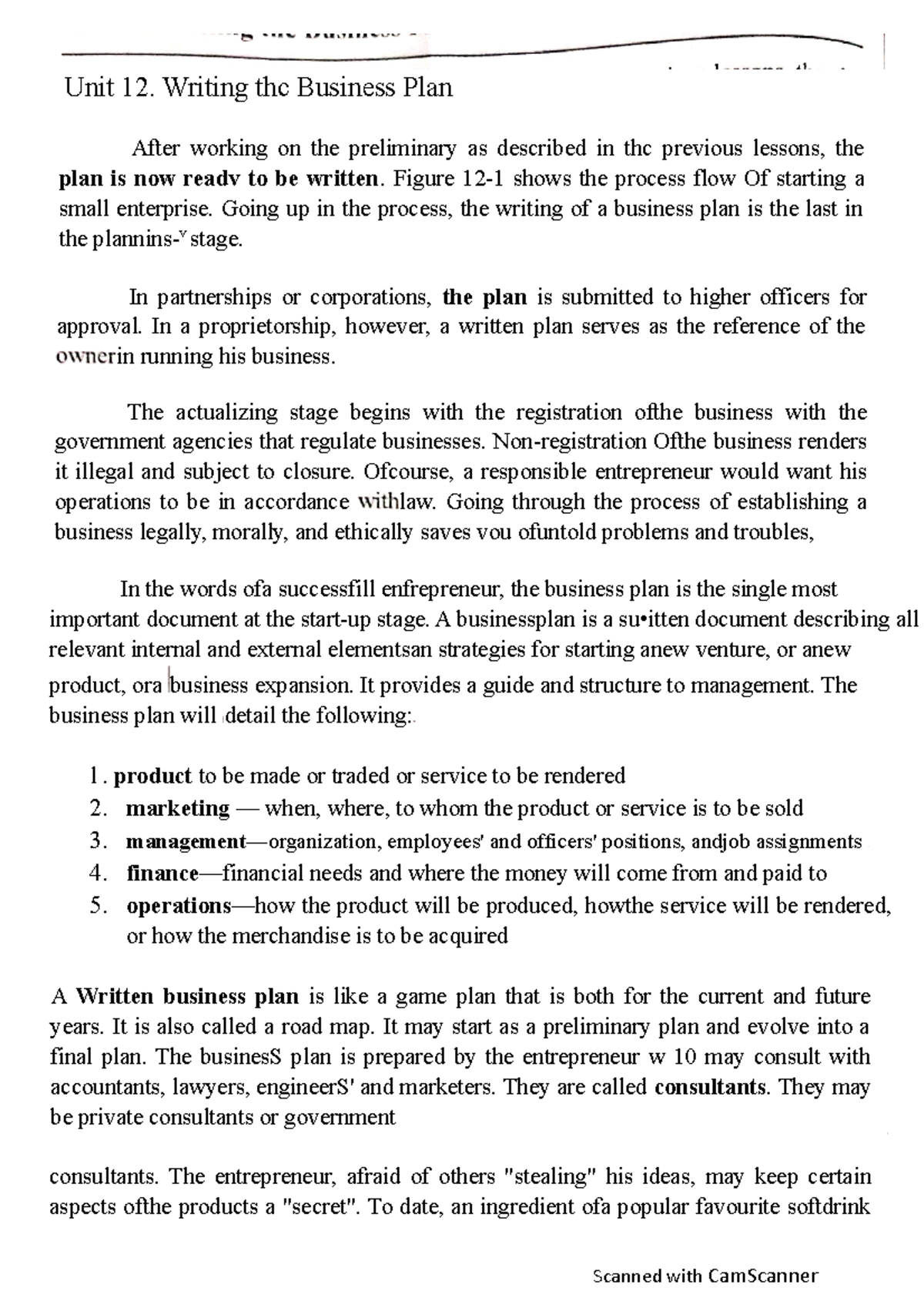Chapter 12 Entrep - Unit 12. Writing thc Business Plan After working on ...