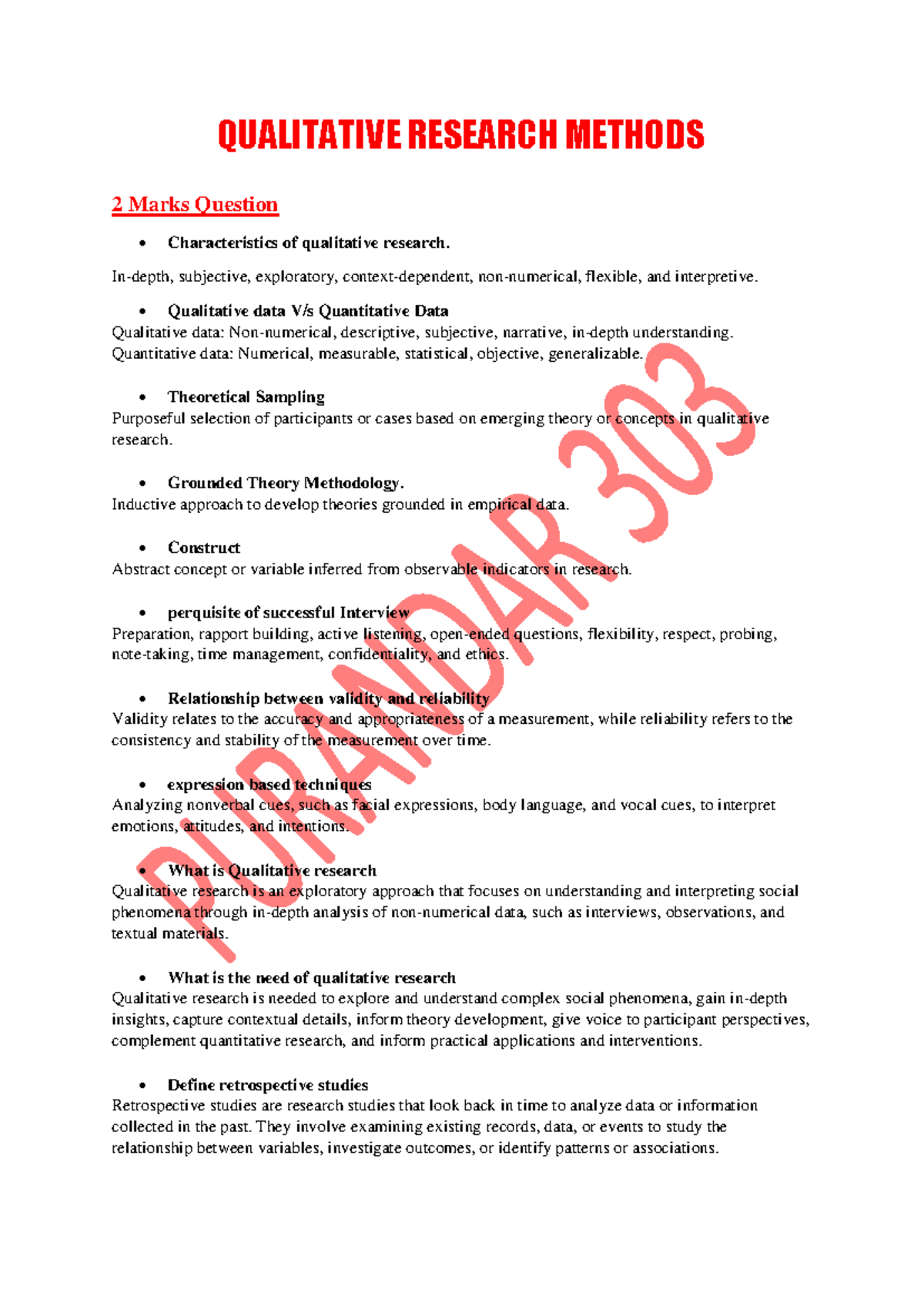 QRM Important Questions - QUALITATIVE RESEARCH METHODS 2 Marks Question ...