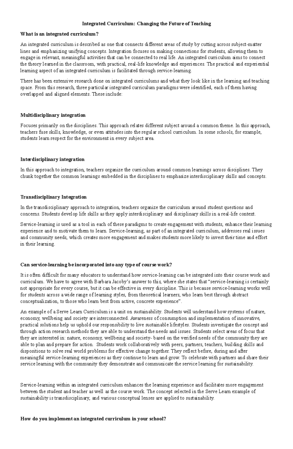 Lesson 1. Integrated Curriculum - Digital Arts - Studocu