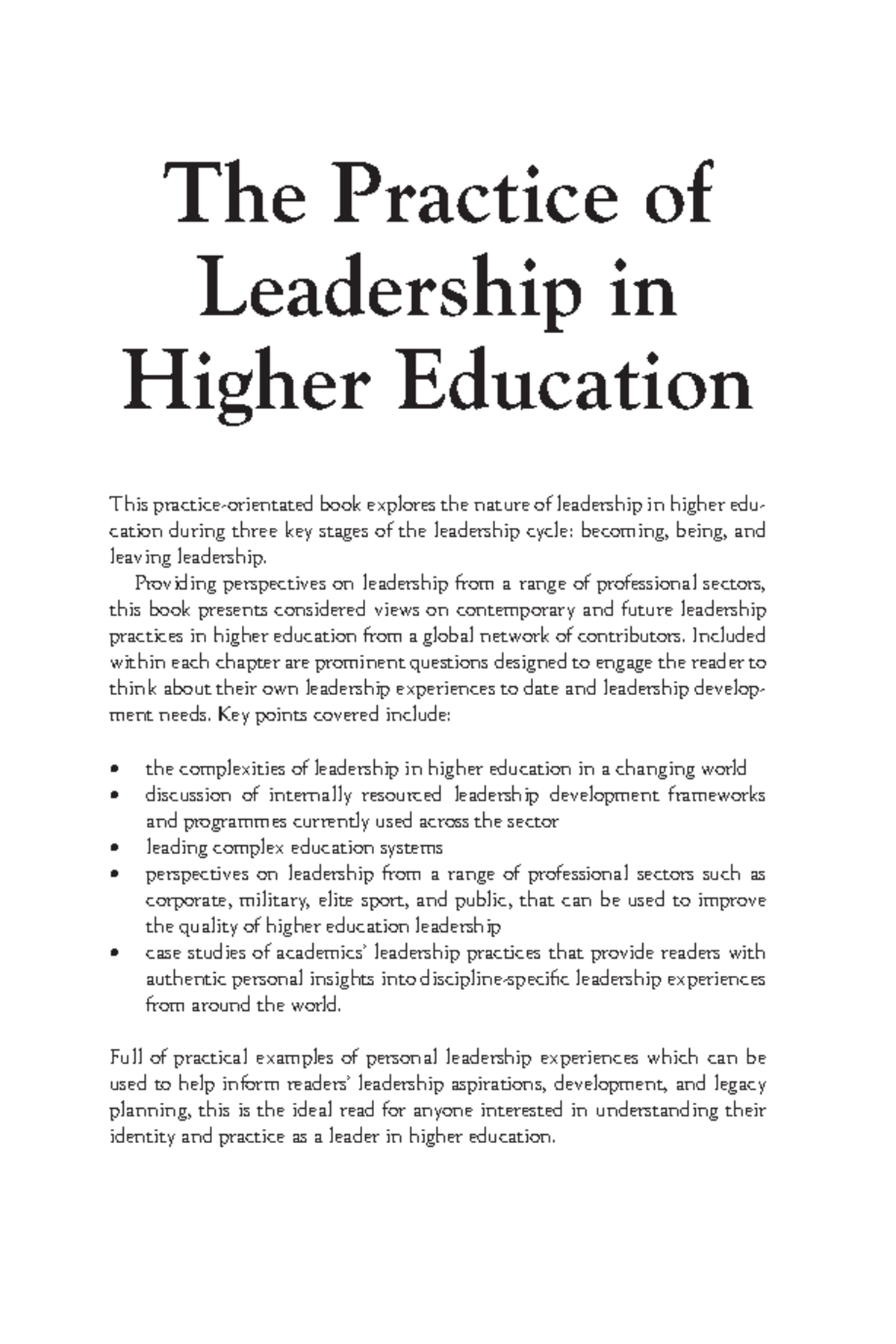The Practice of Leadership in Higher Education - Studocu