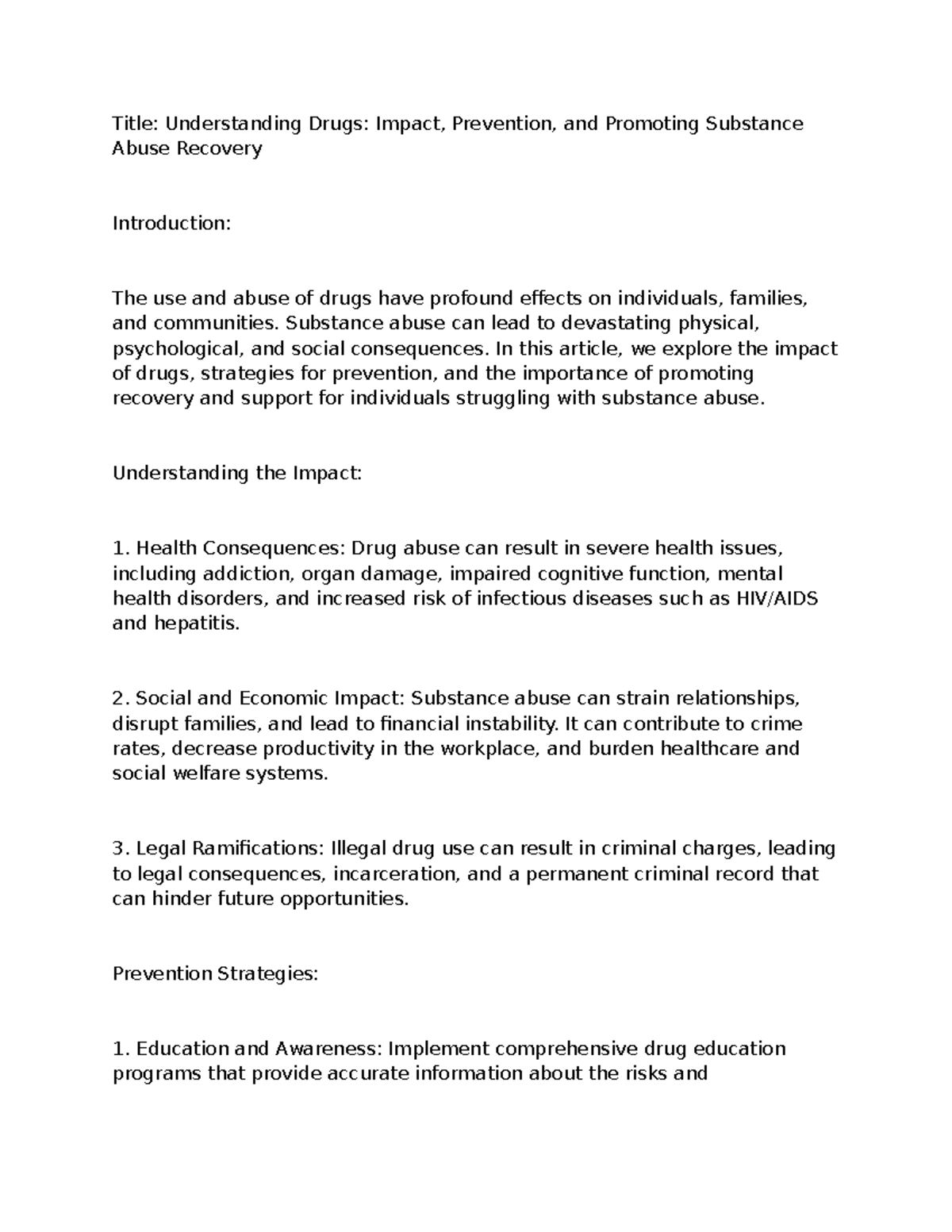 Drug abuse - Essays information - Title: Understanding Drugs: Impact ...