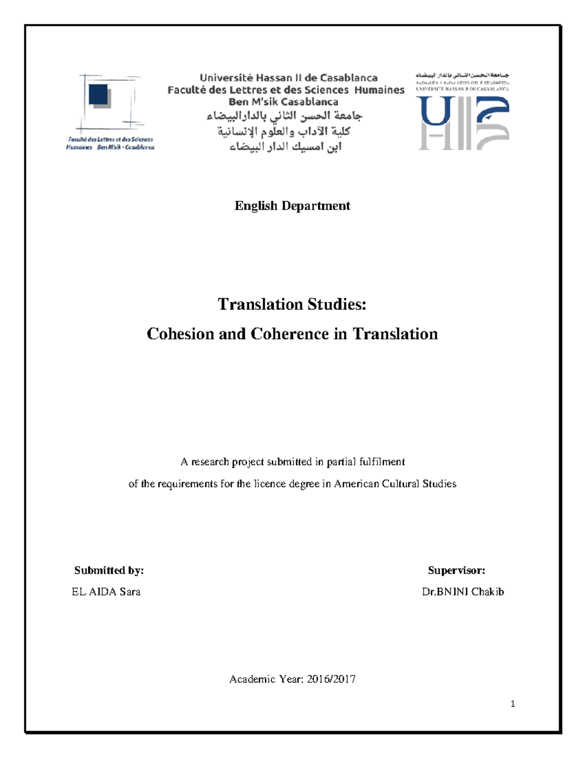 Translation Studies Cohesion and Coheren - English Department ...