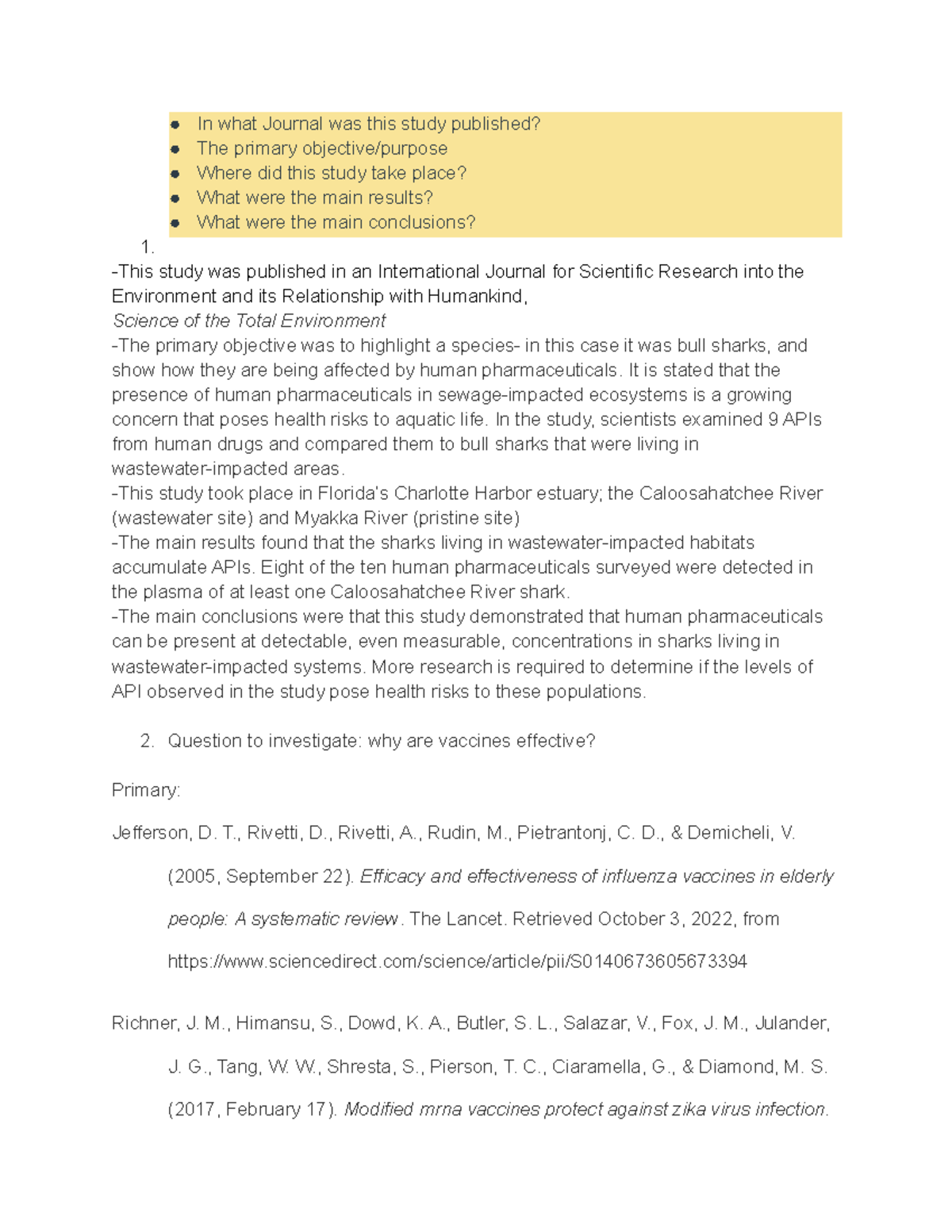 DA Primary literature - Had Prof. Minor, these were the data analysis ...