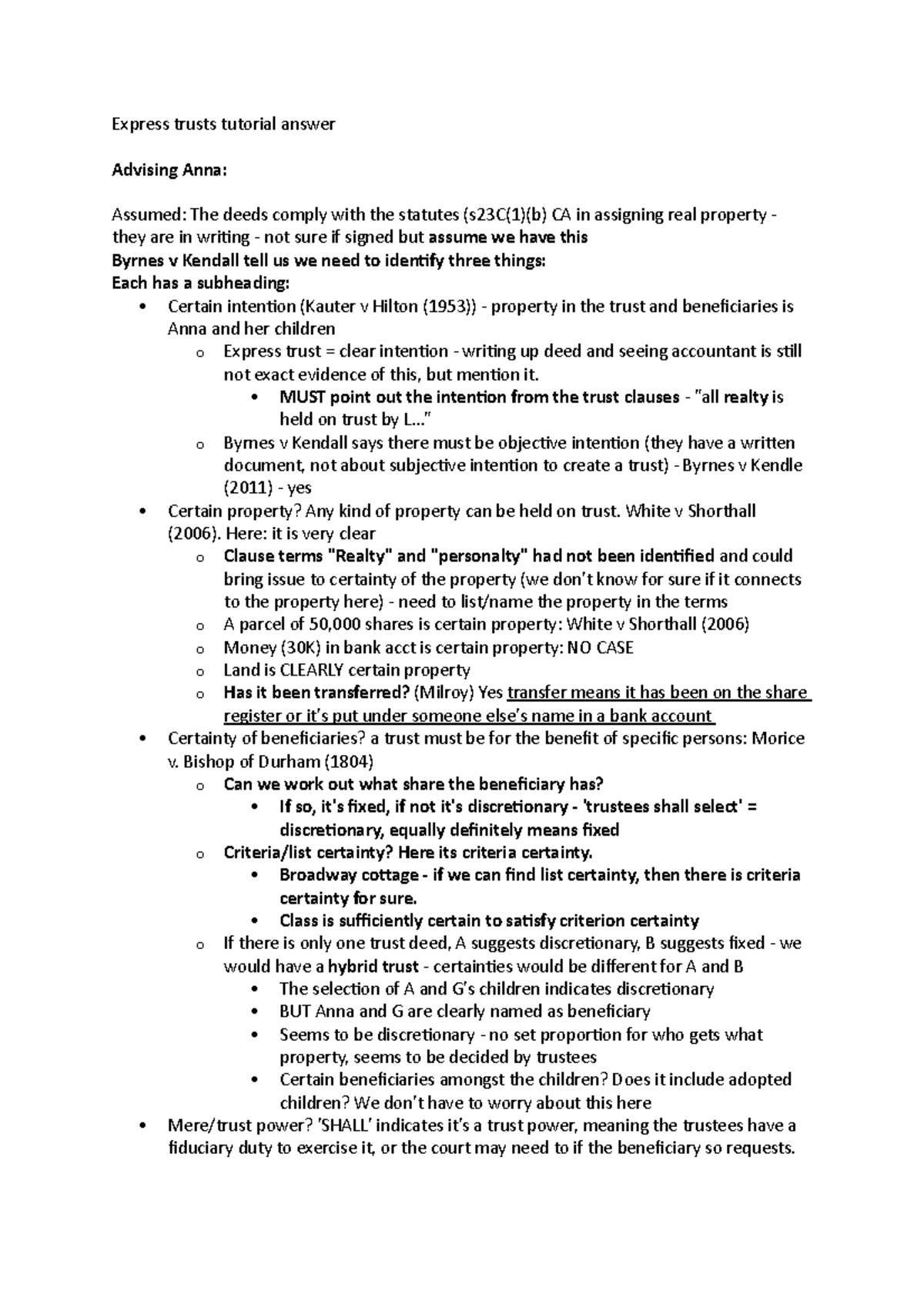Express trusts tutorial answer - Express trusts tutorial answer Advising Anna: Assumed: The ...