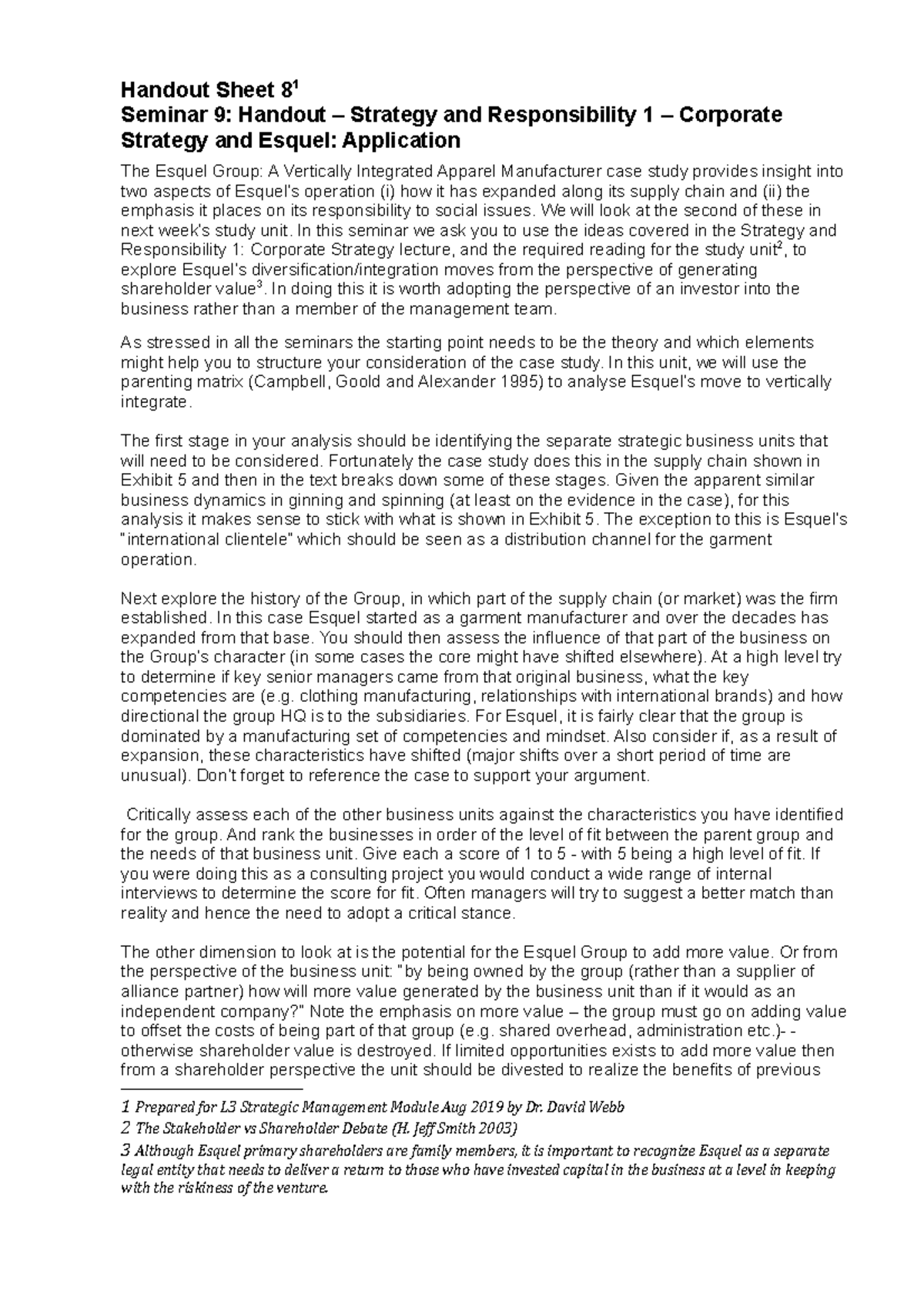 Seminar 8 Handout - Strategy and Responsibility 1 - Esquel (2021 ...