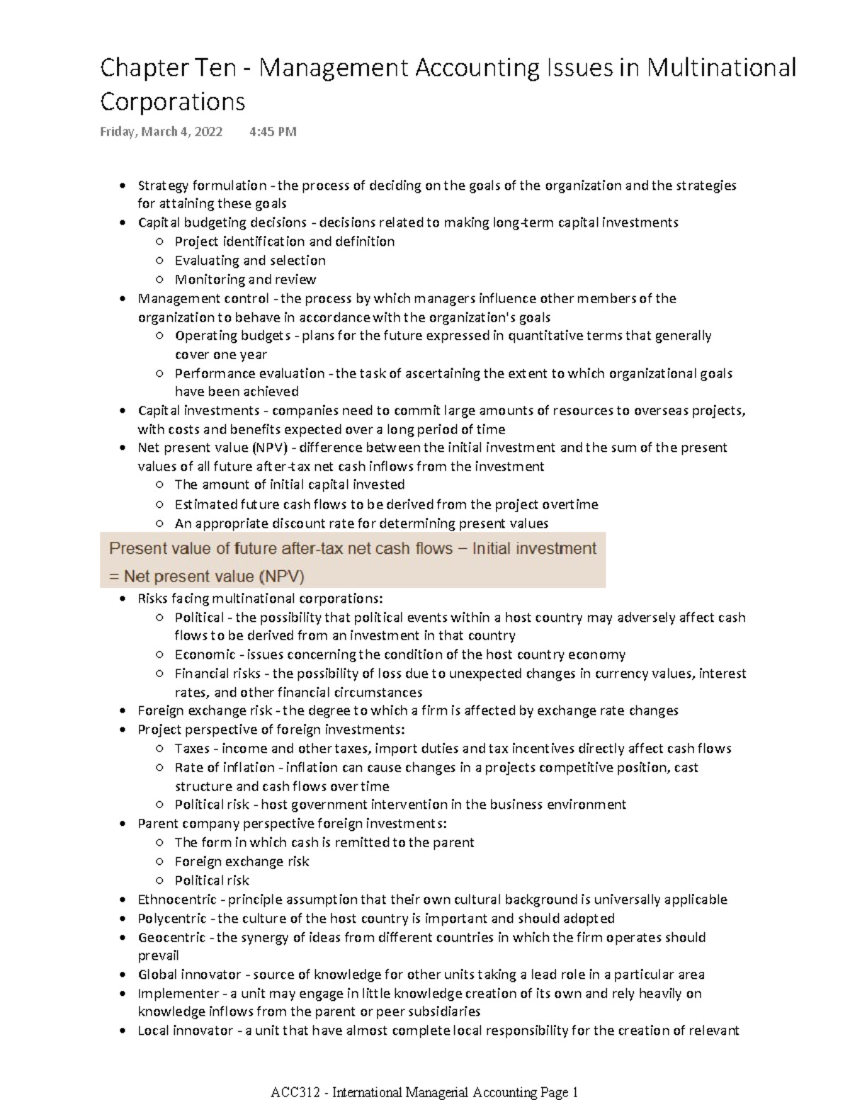 Chapter Ten - Management Accounting Issues in Multinational ...