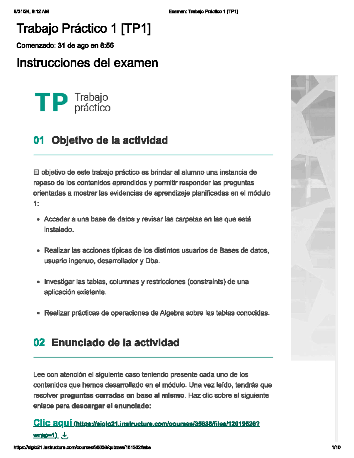 TP1 bases de datos I 85% - TP1 85% - 9:12 AM Examen: Trabajo Práctico 1 Trabajo Práctico 1 - Studocu