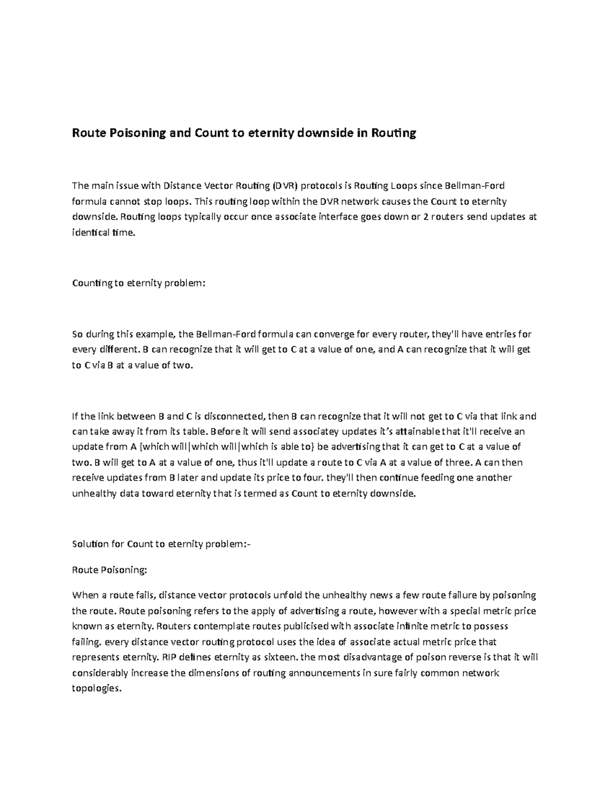Route Poisoning and Count to eternity downside in Routing - This ...