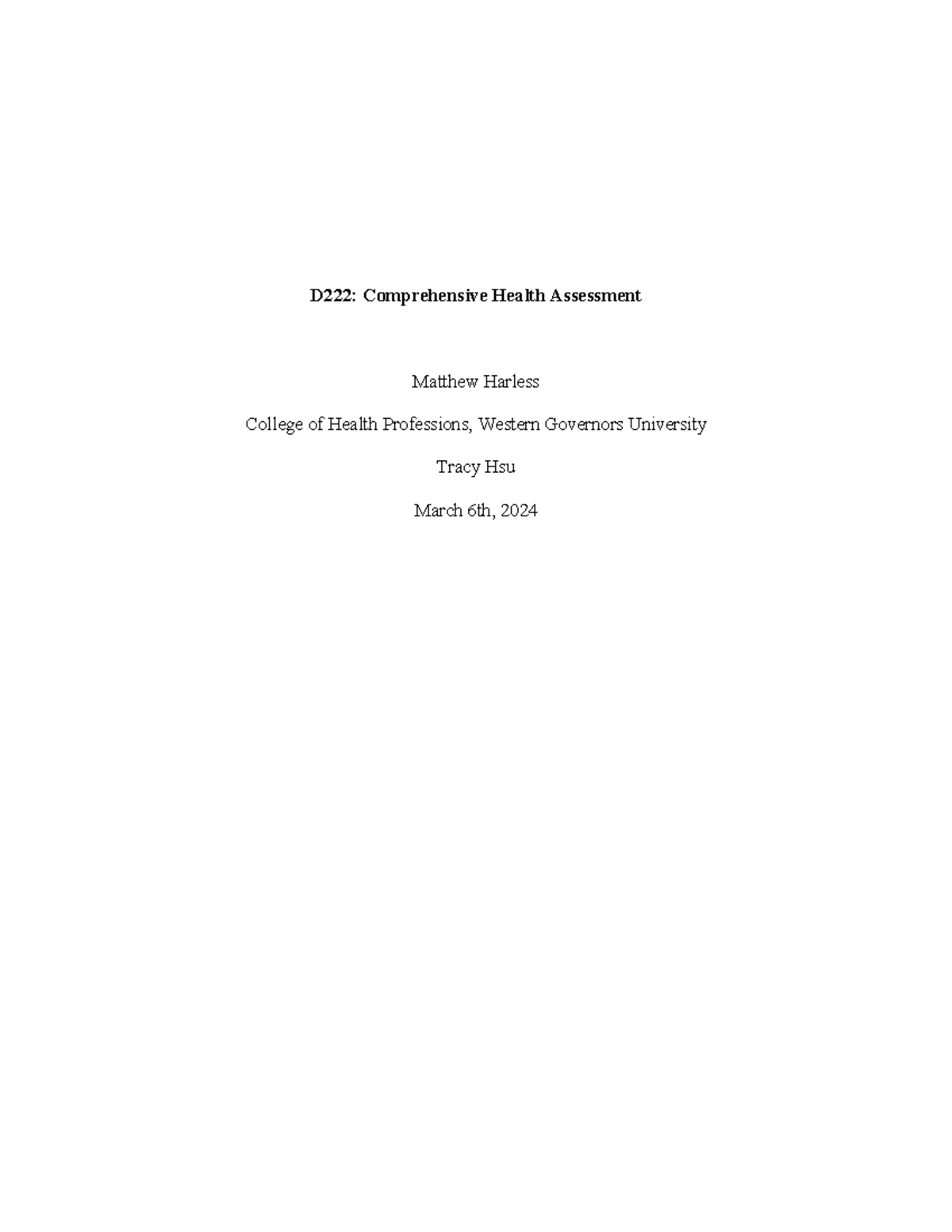 D222 Comprehensive Health Assessment Template - D222: Comprehensive ...