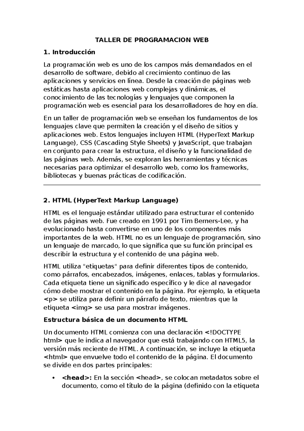 Definiciones Web - TALLER DE PROGRAMACION WEB Introducción La programación web es uno de los ...