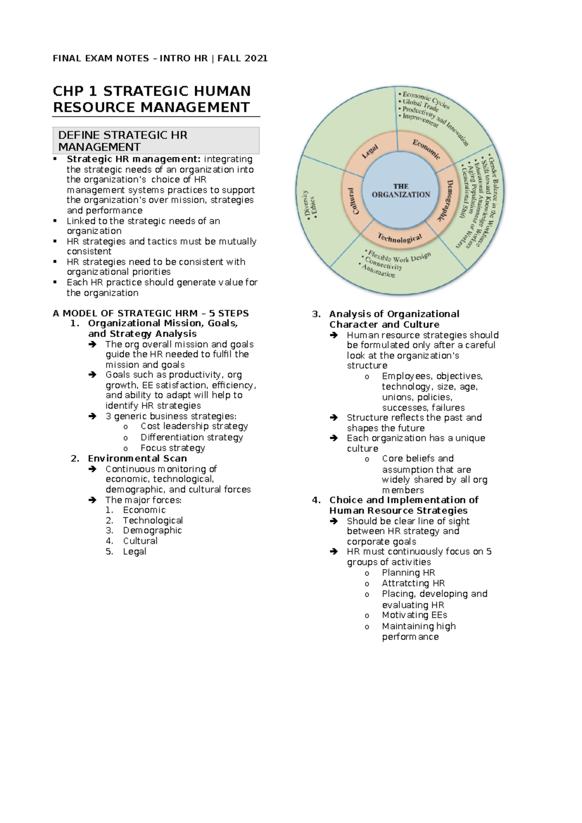 Intro to HR Final EXAM Notes - CHP 1 STRATEGIC HUMAN RESOURCE ...