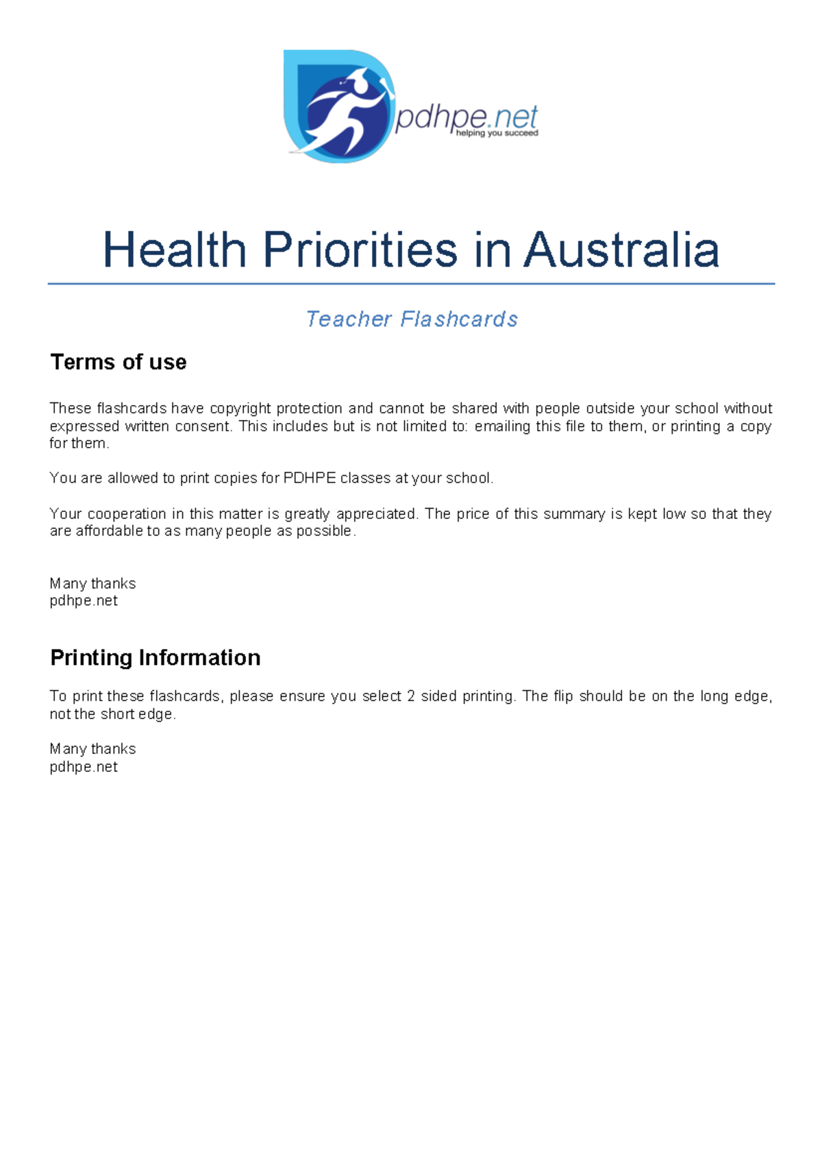 Health Priorities Flashcards - Health Priorities in Australia Teacher ...