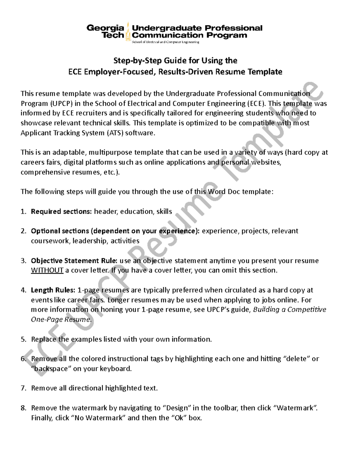 Ece upcp resume template and guide spring 19 - Step-by-Step Guide for ...