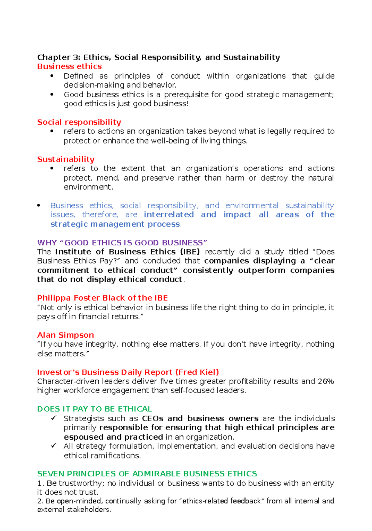 Chapter 3 - Ethics - Chapter 3: Ethics, Social Responsibility, and ...