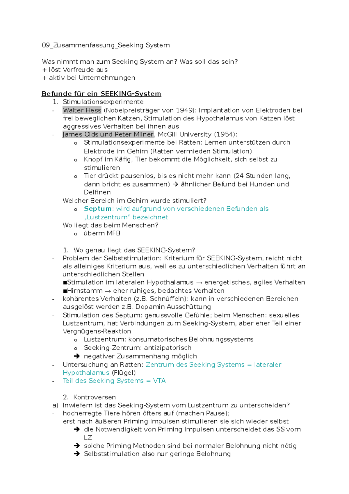 Vorlesung_09_Zusammenfassung_2021 Das Seeking System Mitschrift - 09 ...