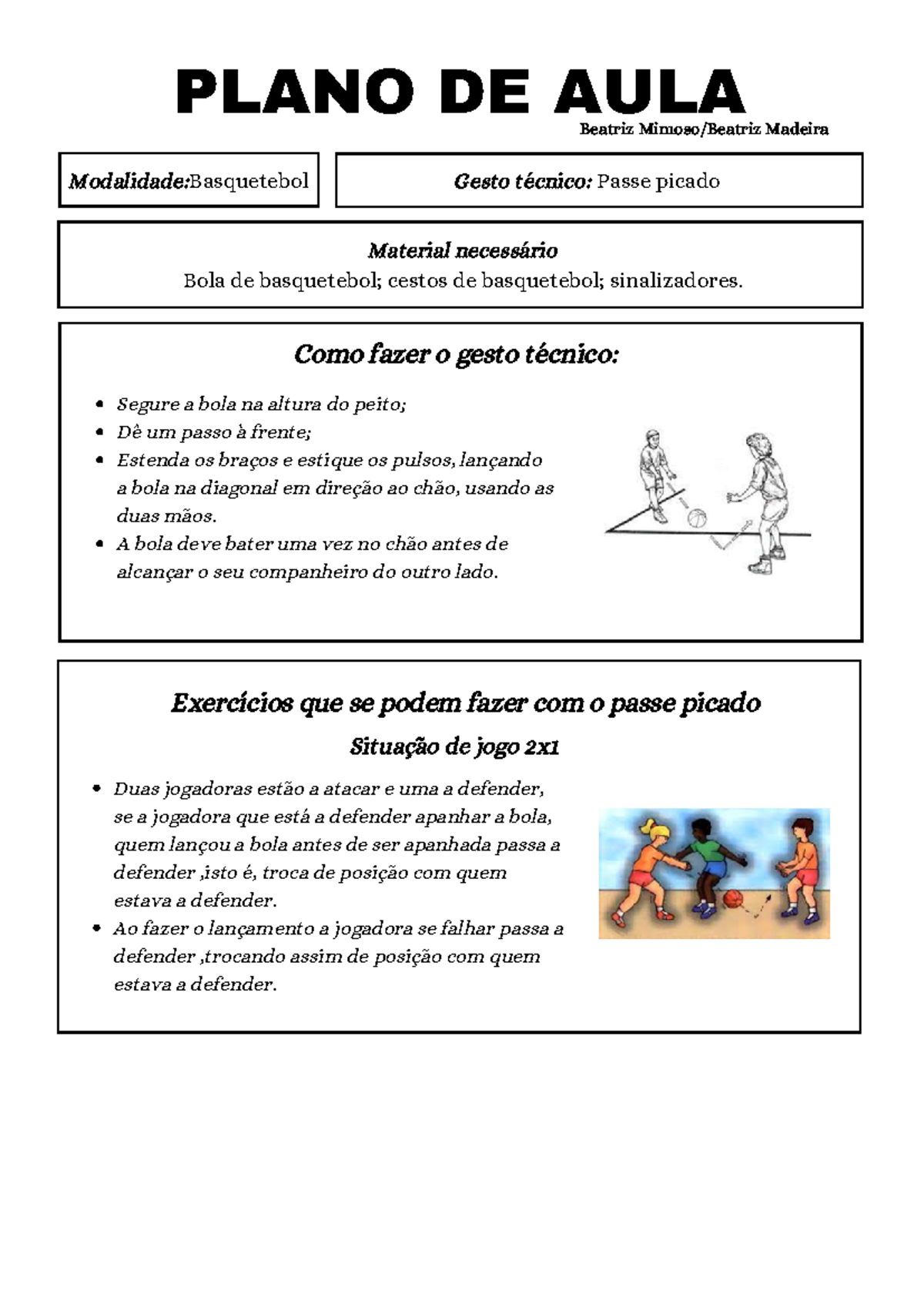 Plano de aula - Modalidade:Basquetebol Gesto técnico: Passe picado Como ...