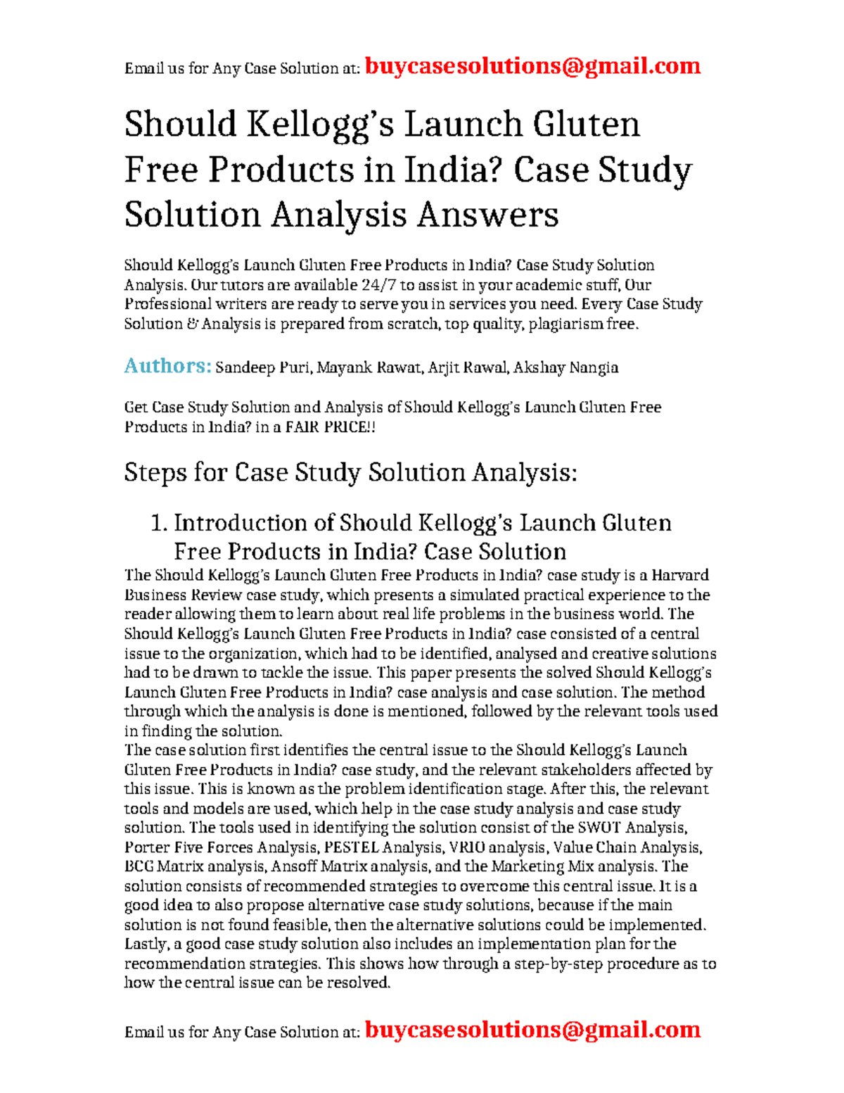 Case Solution Should Kellogg's Launch Gluten Free Products in India - Should Kellogg’s Launch ...