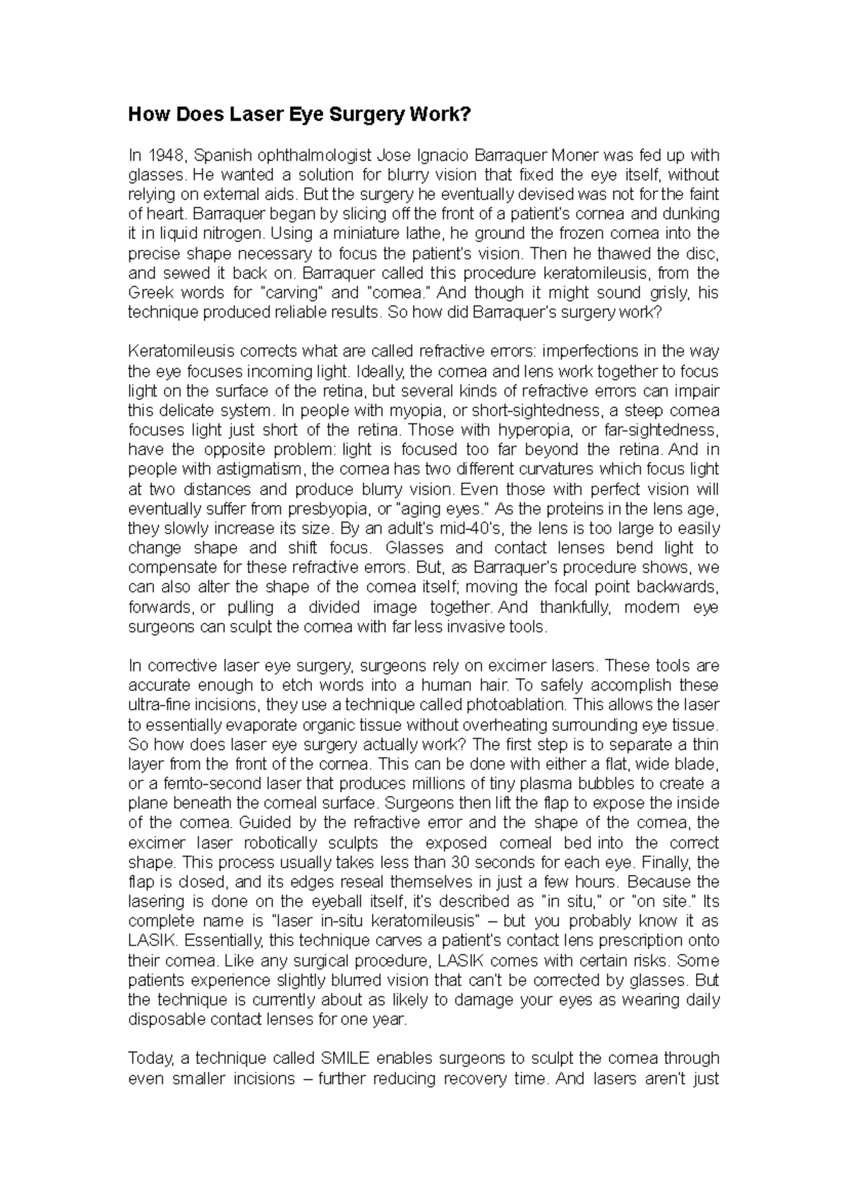 How Does Laser Eye Surgery Work - He wanted a solution for blurry ...