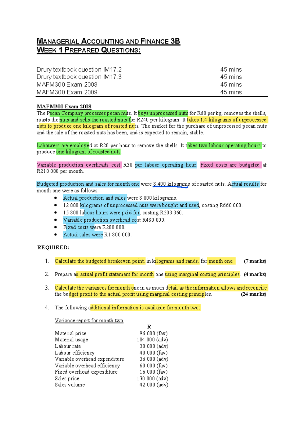 ACCT332 Week 1 Prepared questions - MANAGERIAL A CCOUNTING AND F INANCE ...