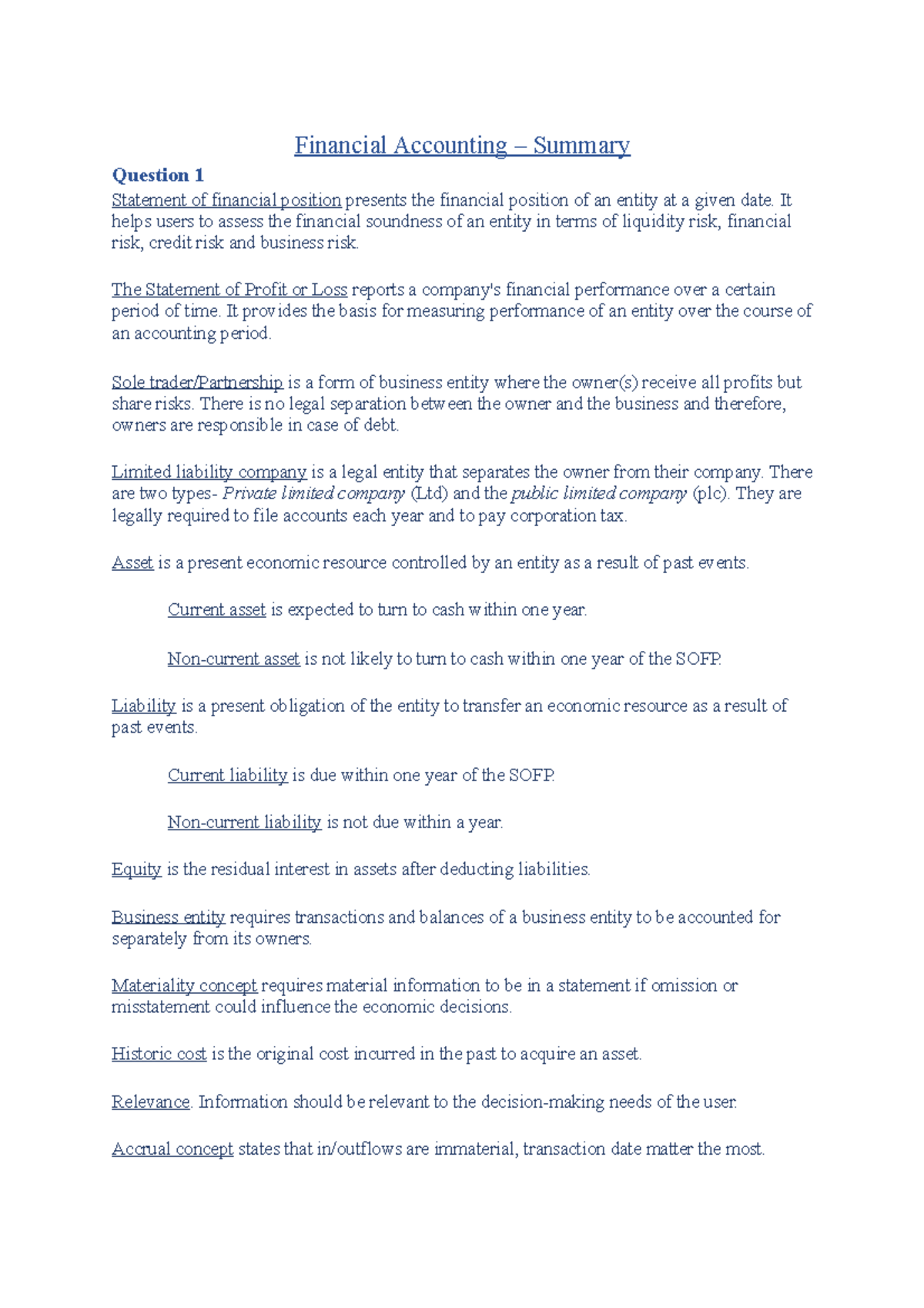 Financial Accounting - Summary - Financial Accounting – Summary ...