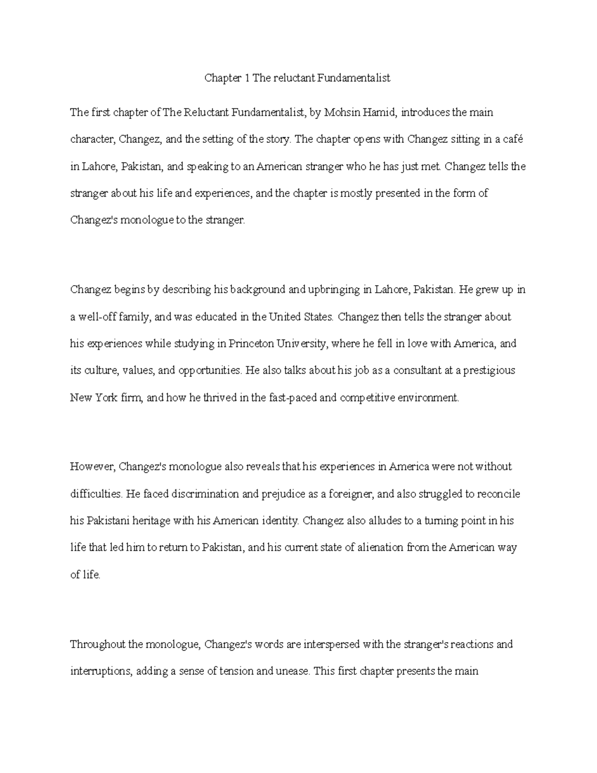 Chapter 1 The reluctant Fundamentalist - Chapter 1 The reluctant ...