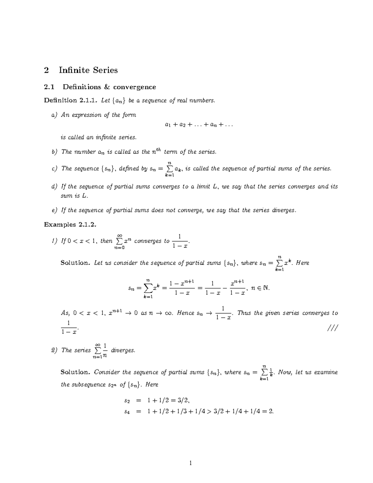Infinite-Series - calculus - 2 Infinite Series 2 Definitions ...