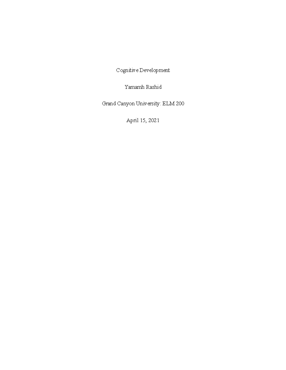 T-1 Assignment- Cognitive Development worksheet - Cognitive Development ...