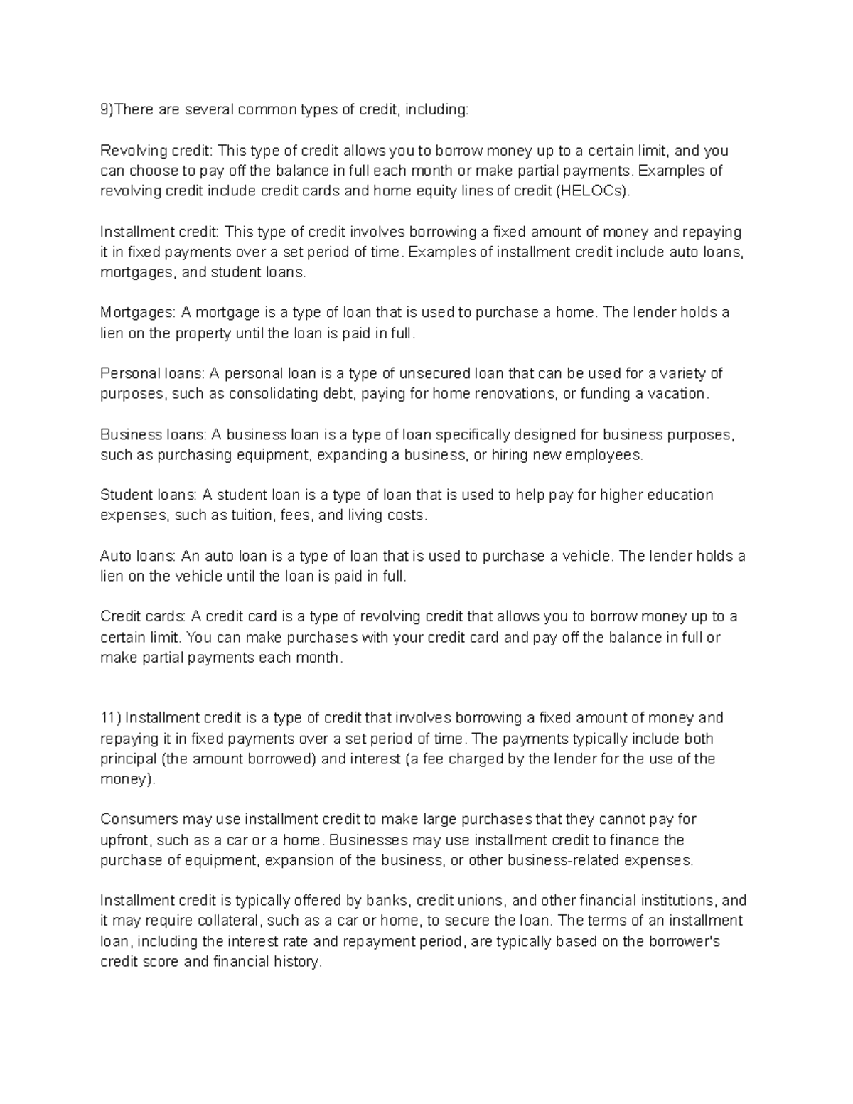 Types and Sources of Credit - 9)There are several common types of ...