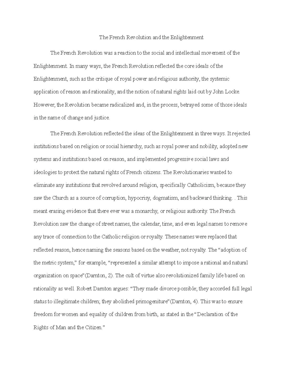 The French Revolution and the Enlightenment Mini Essay - The French ...